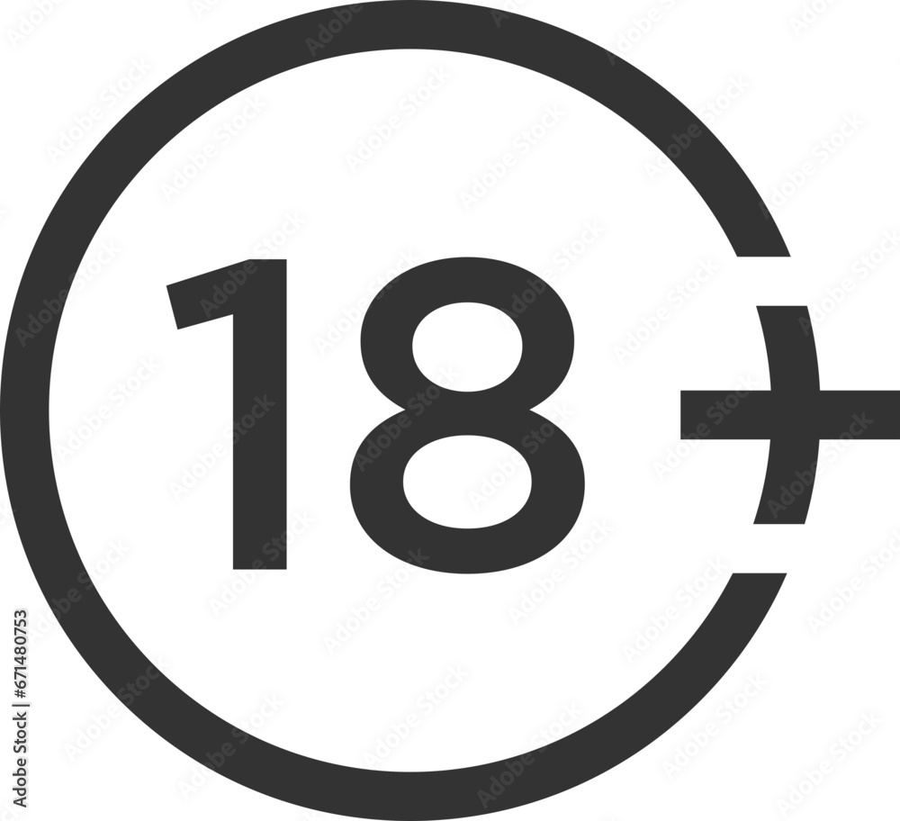 Plus 18 prohibition sign for people under eighteen years of age. For ...