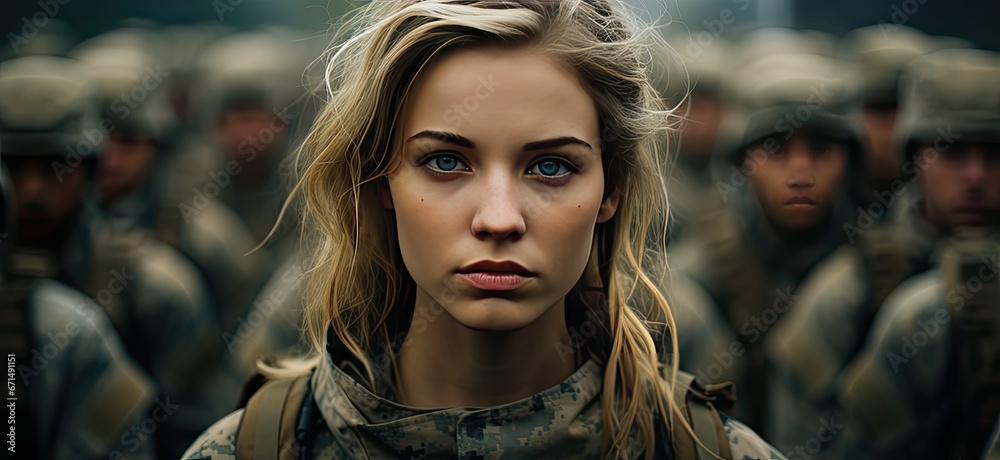 Female marines line up in army formation. Soldiers at war. Stock Photo ...