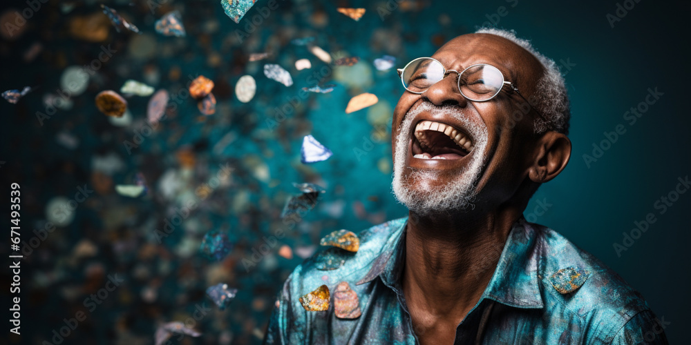 Happy laughing senior man grandad grandfather grandpa with glasses and ...