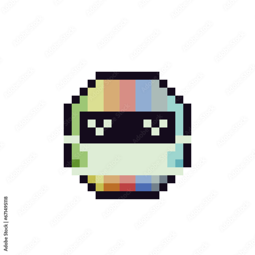 Rainbow face with hospital mask sick emoticon with virus pixel art icon ...
