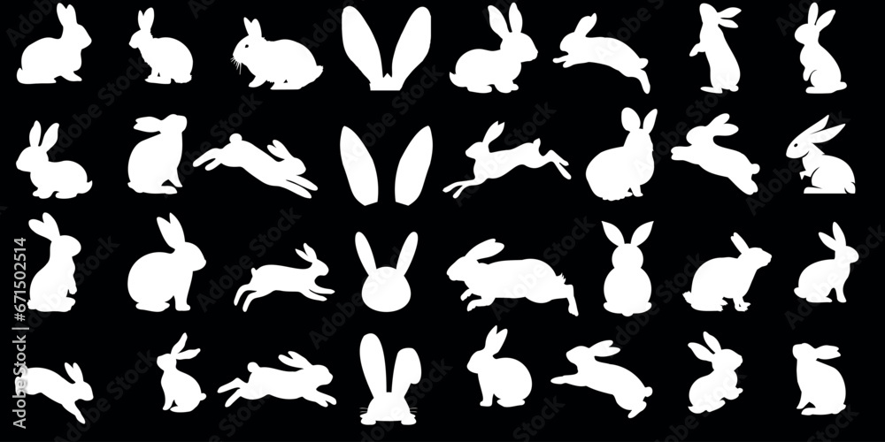 Rabbit, bunny, hare vector illustration set, perfect for Easter, spring ...