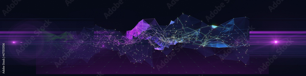 Abstract background color graph from chaotic polygons and lines on blue. Technology concept data ...