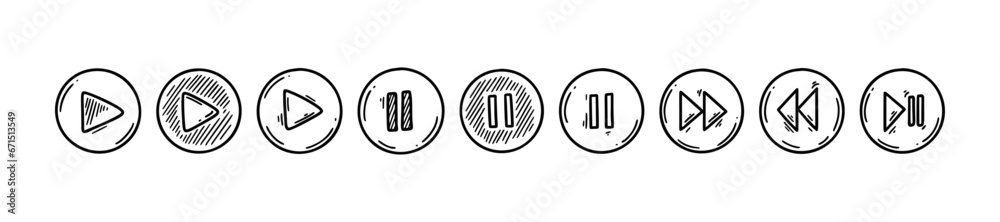 Doodle play, pause, rewind, stop, back buttons. Sketch video and audio ...