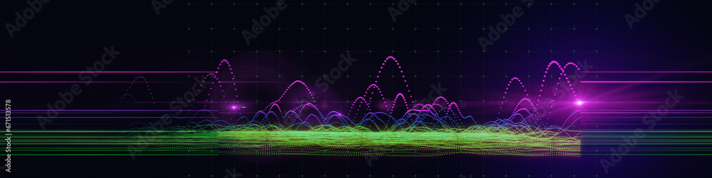 Abstract background color graph from wavy color graph and blurred lines on black. Technology ...