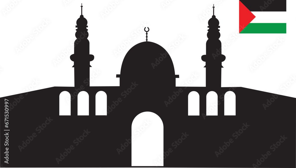 Palestine al Aqsa mosque with Palestine flag fill icon, compound in the ...