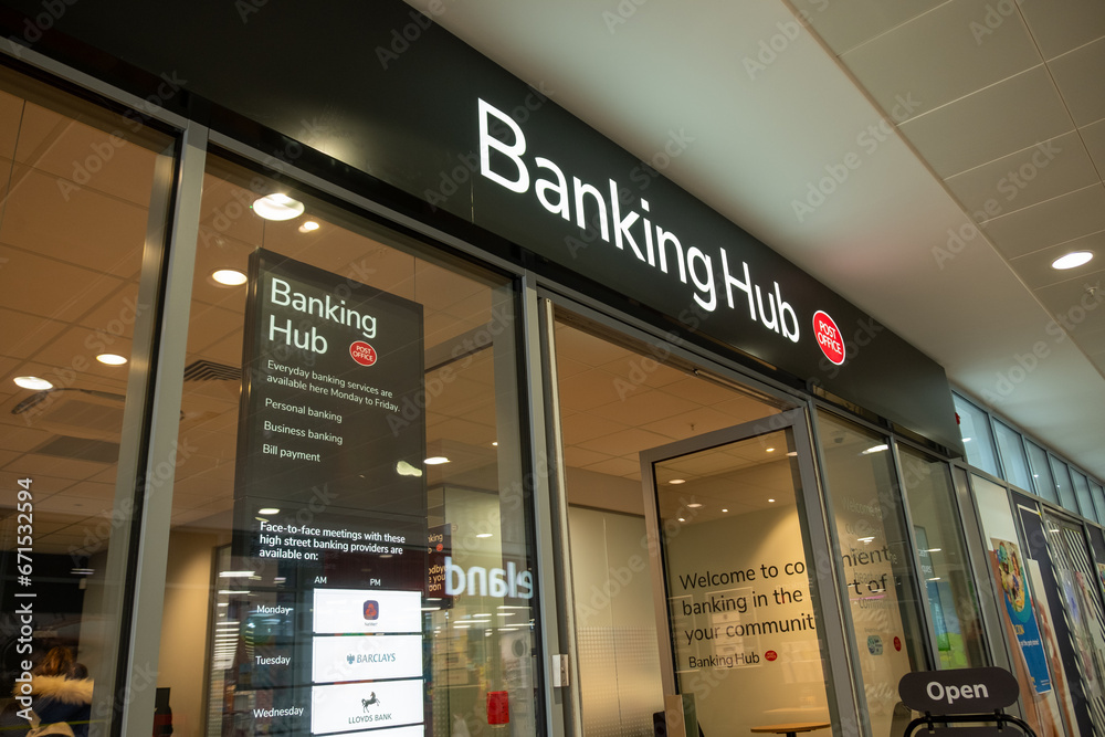 LONDON,- Post Office Banking Hub inside the Oaks Shopping Centre, a ...