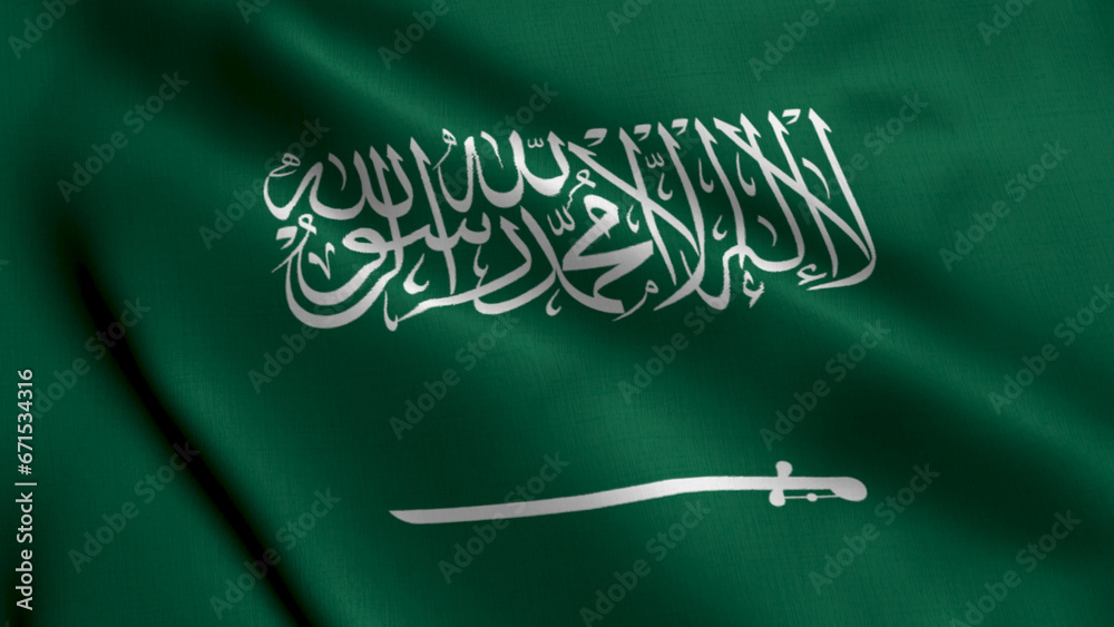 Saudi Arabia Flag. Waving Fabric Satin Texture Flag of Saudi Arabia 3D ...