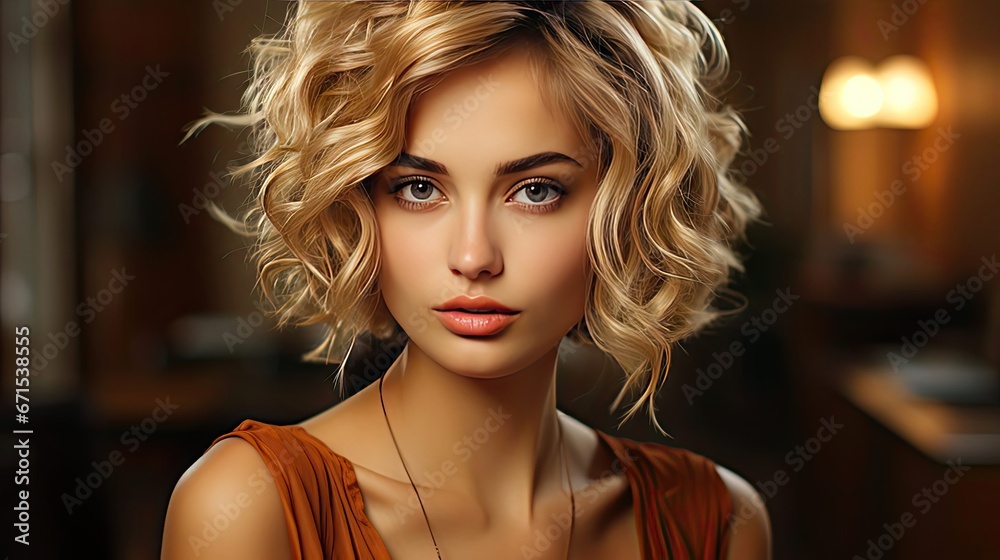 Beauty portrait of fashion young model with short hair. Model ...