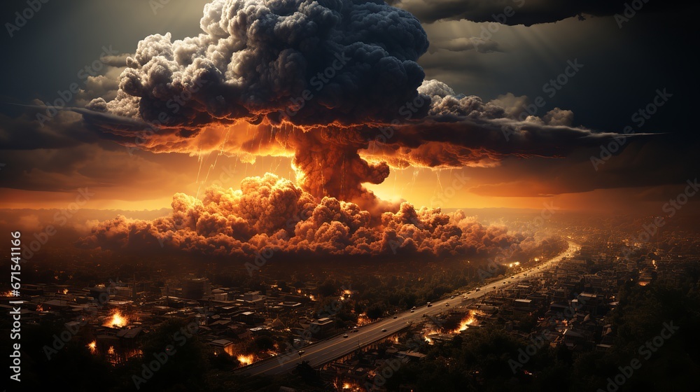 World nuclear war with using atomic bombs which exploded over the Earth ...