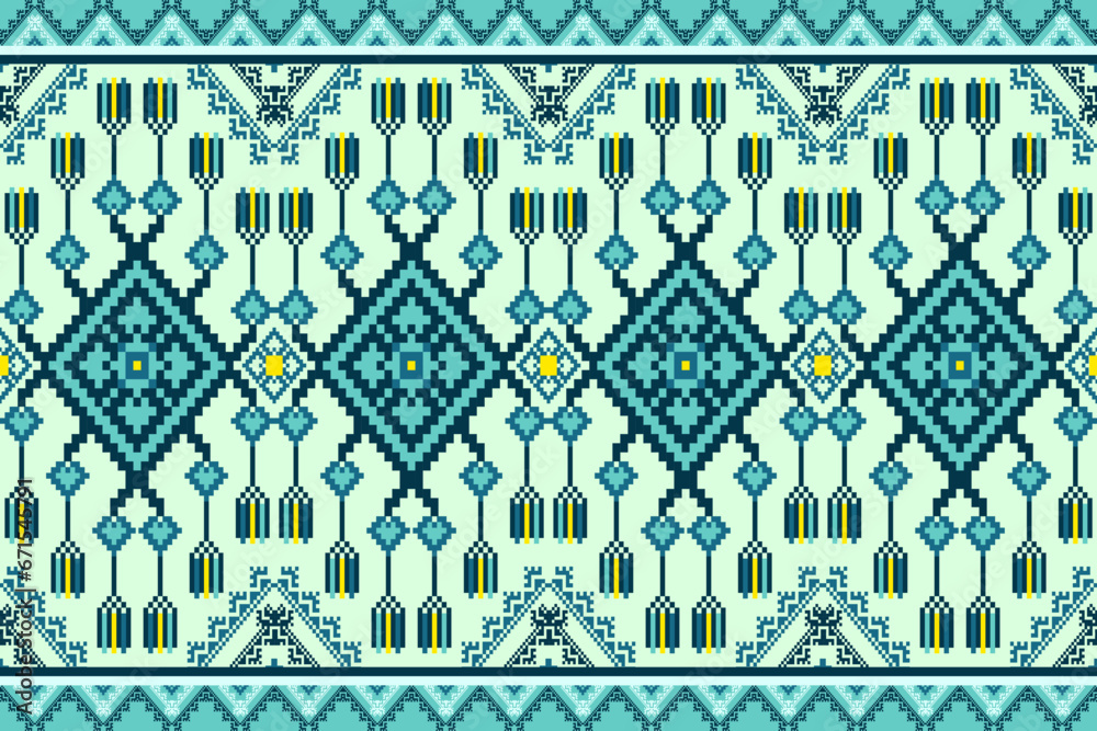 Ethnic Traditional Thai Garland Pixel Art Seamless Pattern. Vector ...