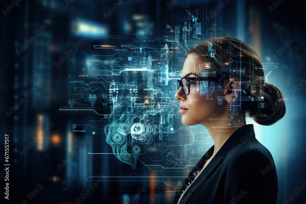 Human and technology. Artificial Intelligence concept. Deep learning ...