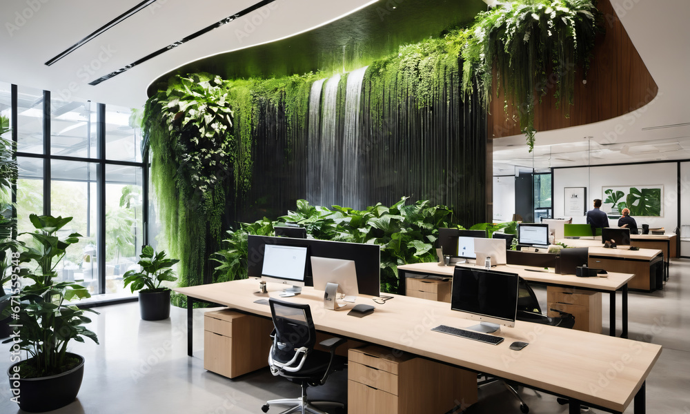 epitome of biophilic design, interior, indoor waterfall feature, Stock ...