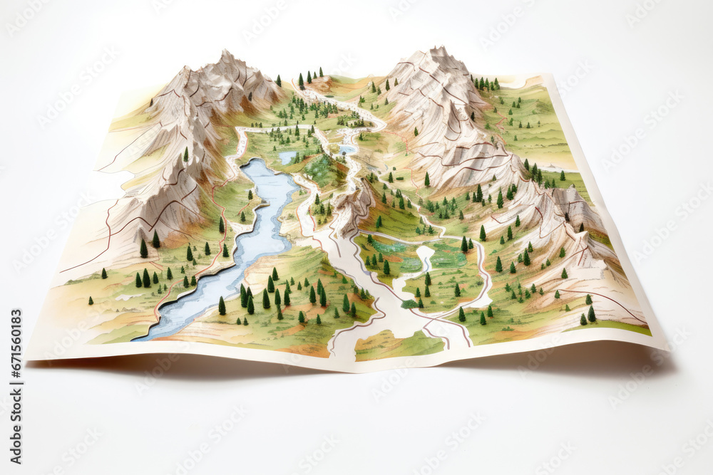 An illustrated map offers a breathtaking view of a mountainous ...