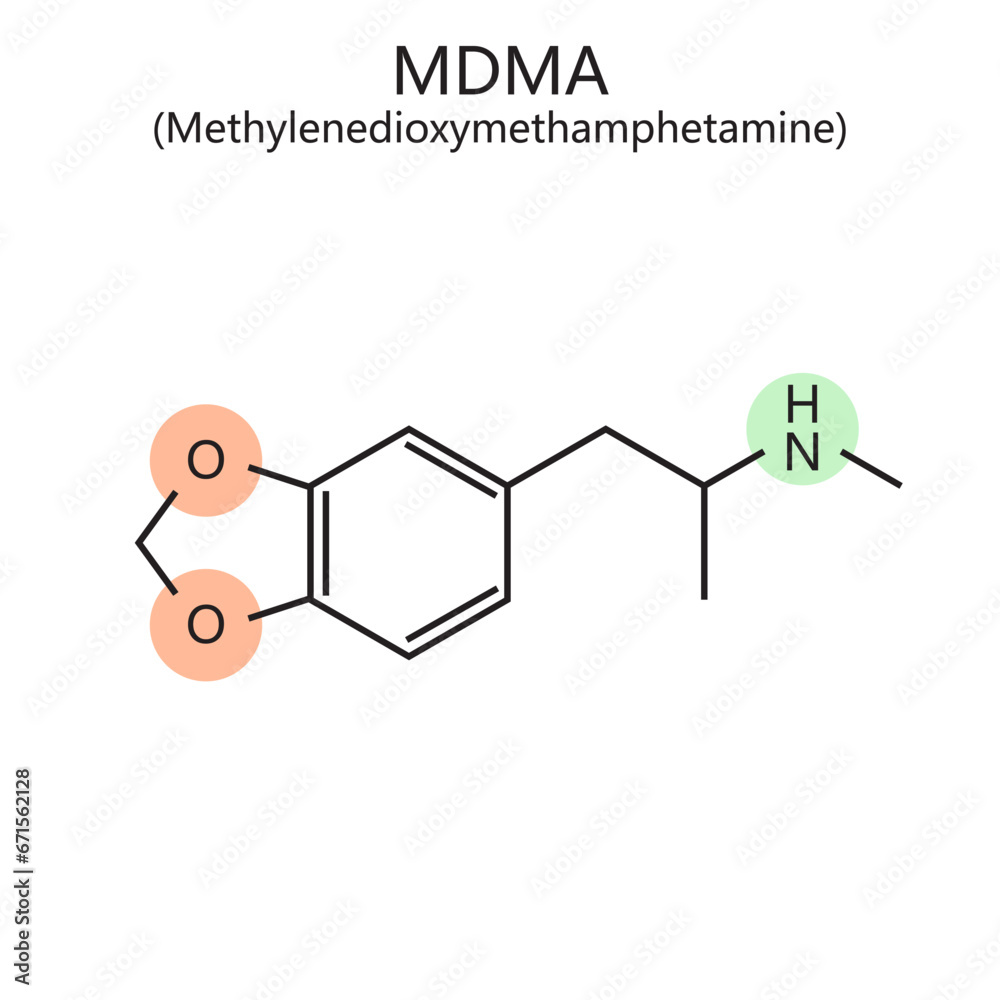 Chemical organic formula of ecstasy MDMA drug diagram hand drawn ...