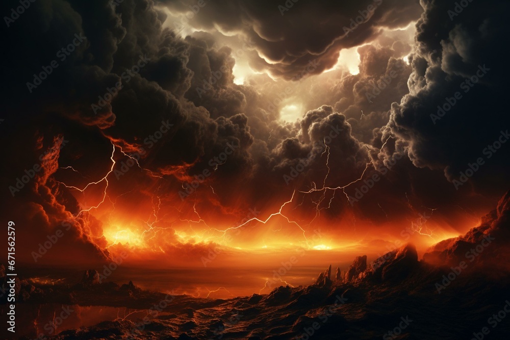 Gigantic infernal storm, breathtaking scenery conveying end of the ...