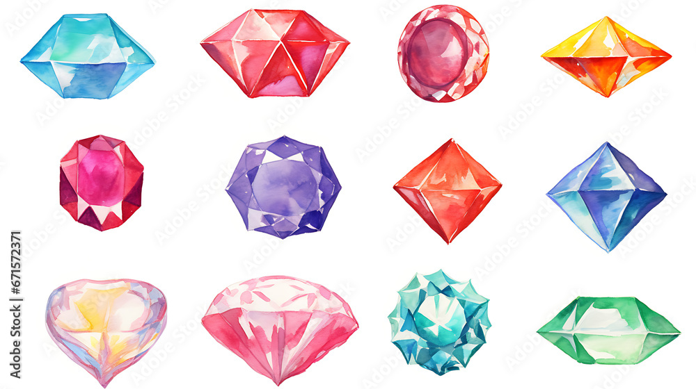 Watercolor Set of diamond elements collection clipart . generative ai ...