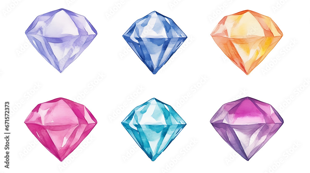 Watercolor Set of diamond elements collection clipart . generative ai ...