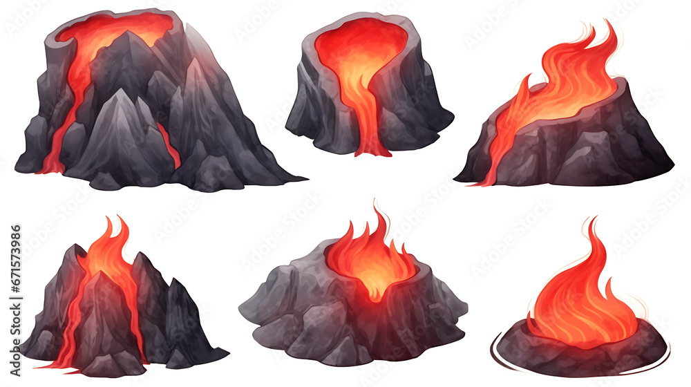 Watercolor Set of lava elements collection clipart . generative ai ...