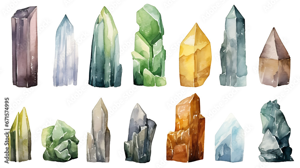 Watercolor Set of stone rock elements collection clipart . generative ...
