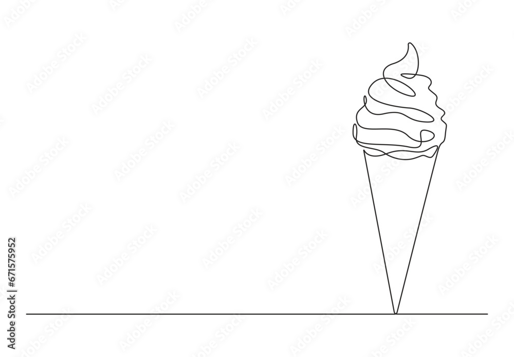 Continuous single line drawing of an ice cream. An ice cream fast food ...
