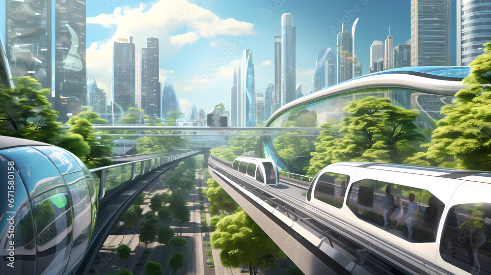 Futuristic City Advanced Transportation Realistic Illustration. Smart ...