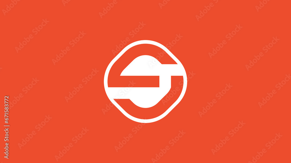SJ letter rounded quadrangle monogram logo design in white on orange ...