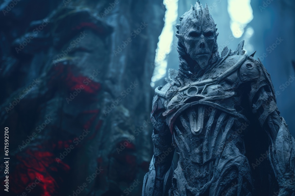 Dark and scary portrait of a male warrior in a sinister and mythical ...