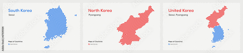 Creative maps of South and North Korea. Political map. Seoul, Pyongyang ...