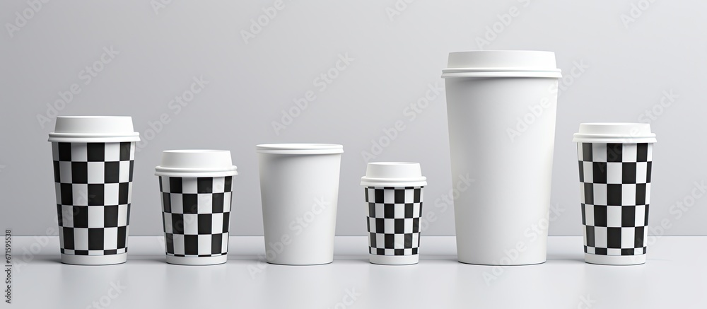 Various sizes of white takeaway coffee cups made of paper carton or ...