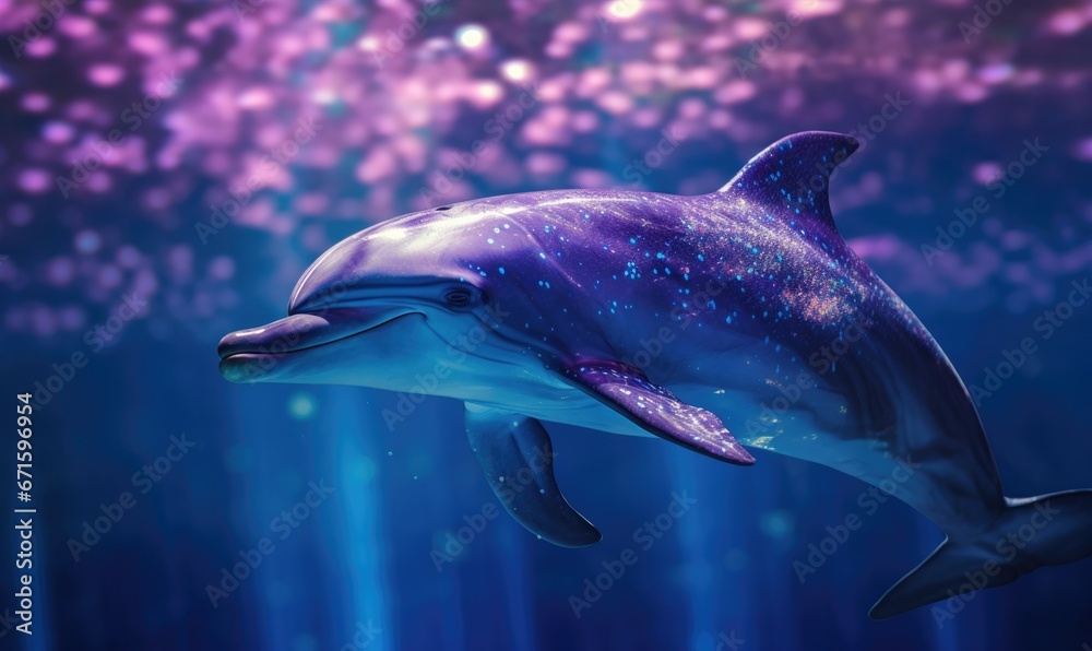 Dolphin in the deep blue sea. Dolphin swimming underwater in beautiful ...