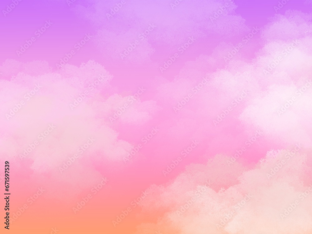 Purple pink gradient sky background with soft clouds, watercolor Stock ...