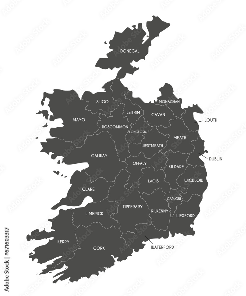 Vector map of Ireland with counties and administrative divisions ...