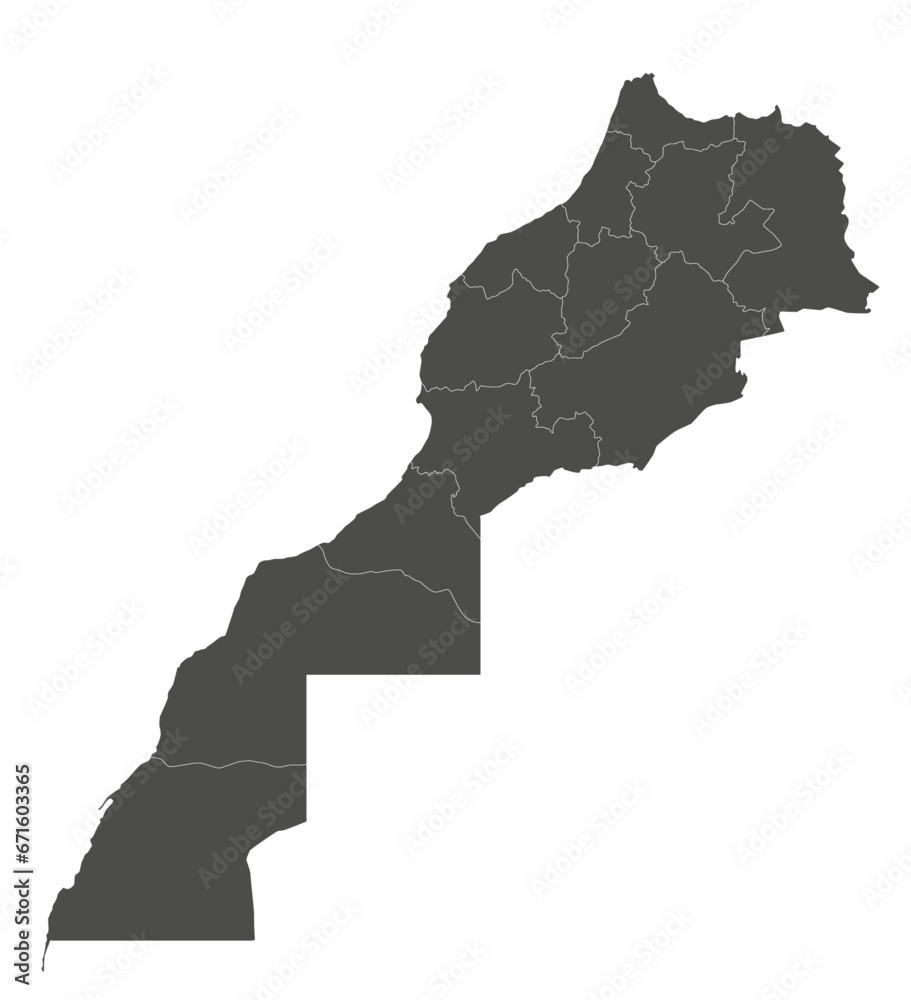 Vector blank map of Morocco with regions and administrative divisions ...