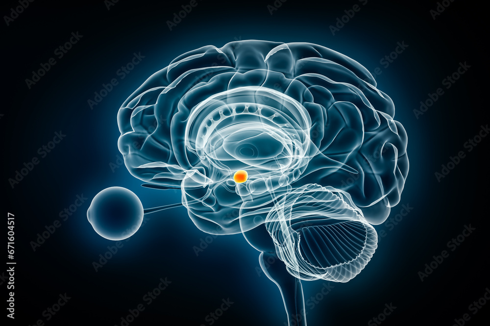 Cerebral amygdala profile x-ray view 3D rendering illustration. Human ...