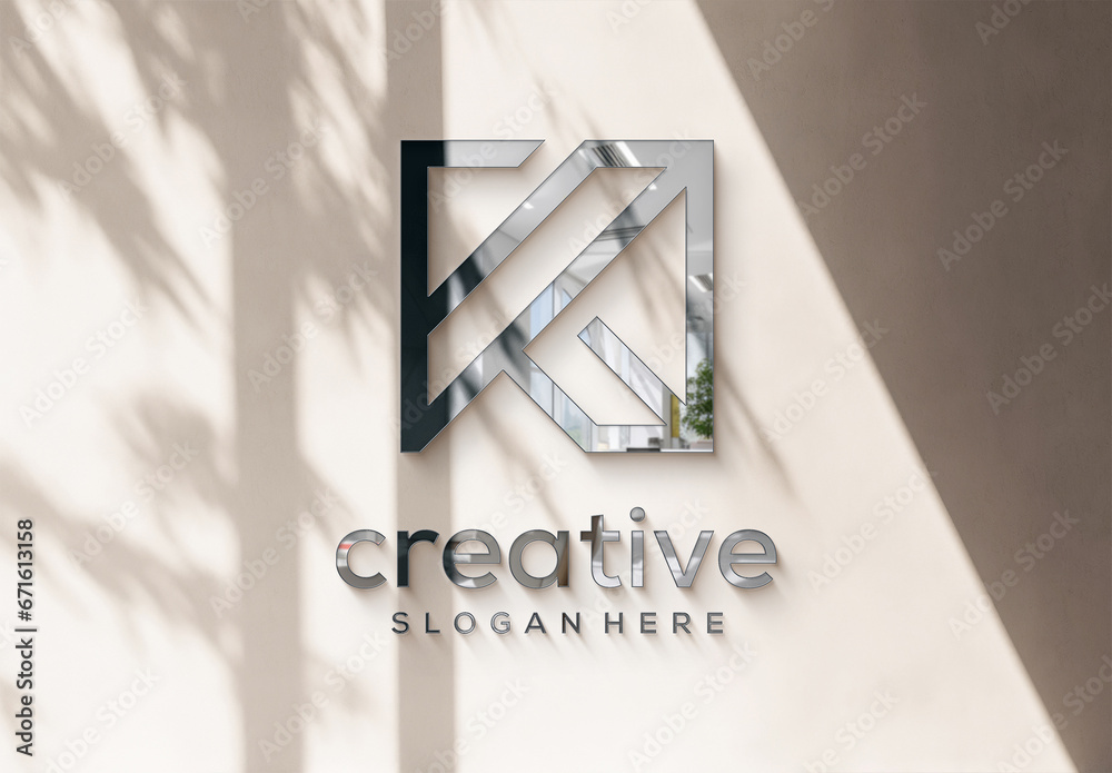 Glossy Logo With Shadows On Wall Mockup Stock Template | Adobe Stock