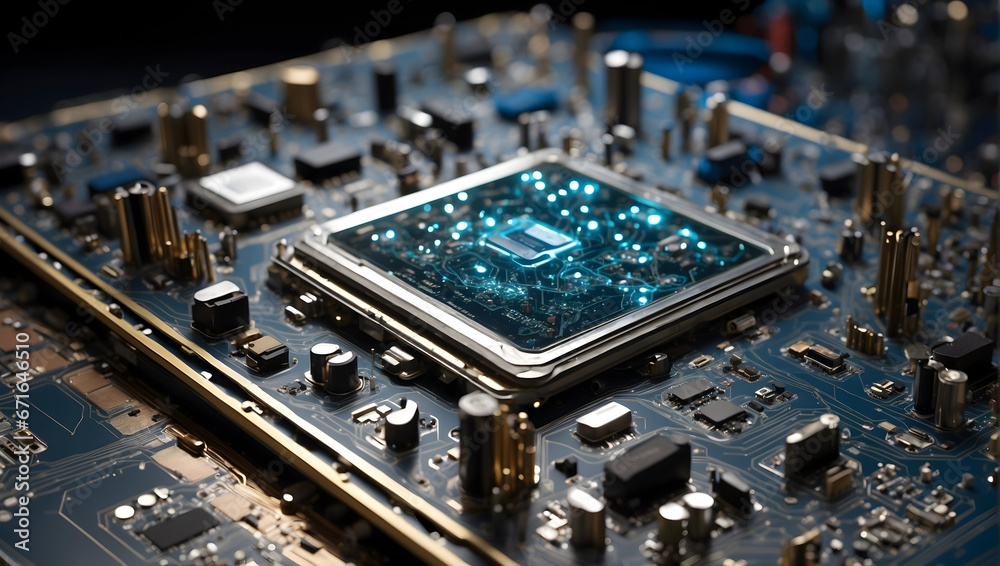 Conjure an image of a space-grade PC circuit board designed for zero ...