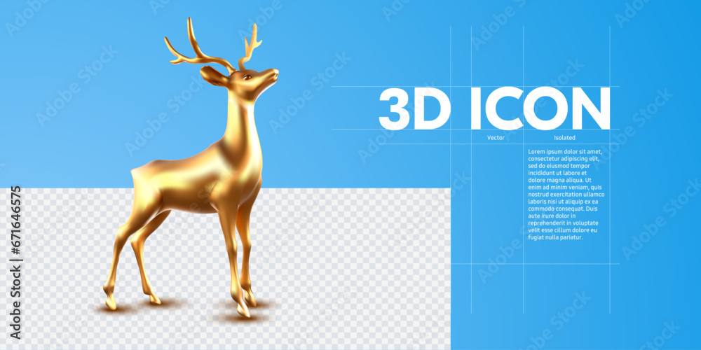 Elegant Golden Deer Illustration with Reflective Surface on a Partial ...