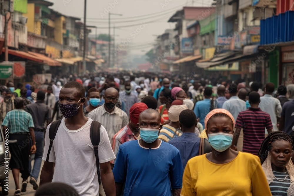 Crowd of African people walking street wearing masks Stock Photo ...