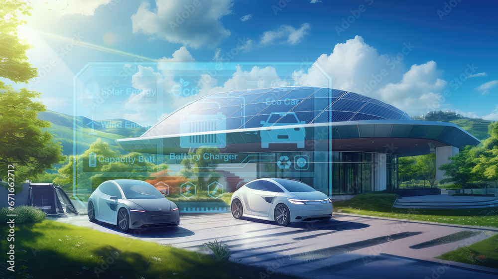 Green technology – an electric car and a solar-powered residence ...