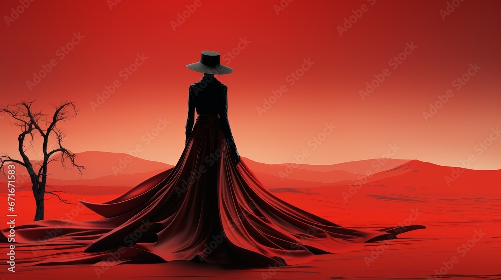 Witch in a red dress, practicing magic and rituals, red background ...
