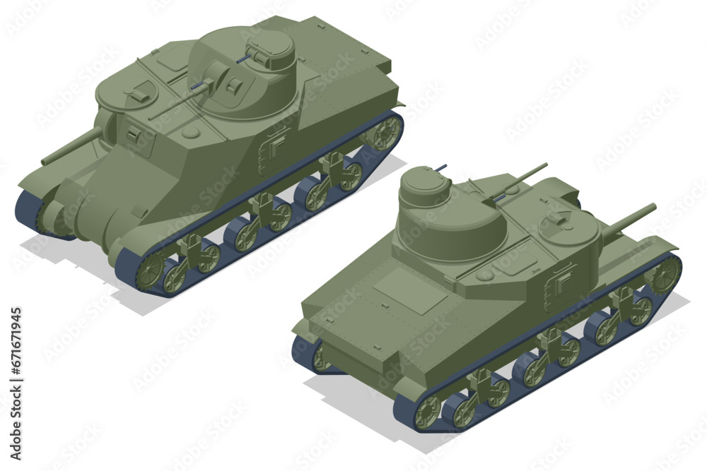 Isometric USA Tank Medium Tank M3 Lee. Armoured fighting vehicle ...