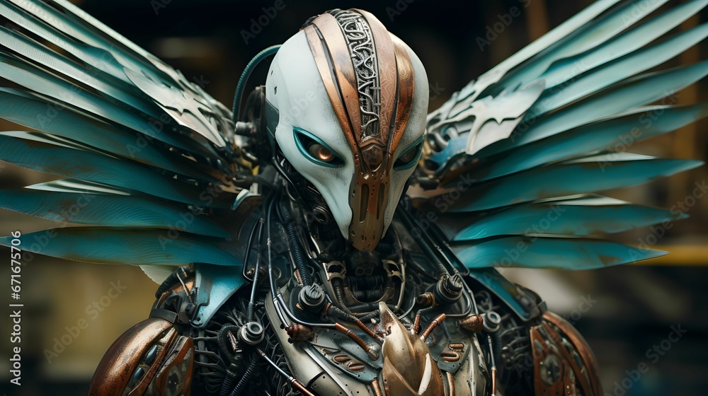 AI generated illustration of an alien robot with a metallic body and a ...