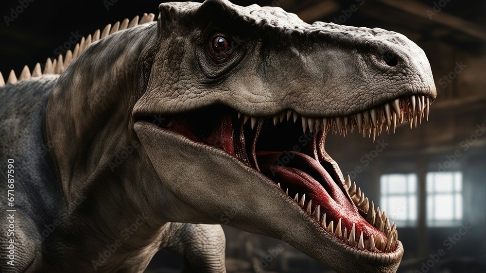 tyrannosaurus rex dinosaur _The closeup view of an opened-mouth ...