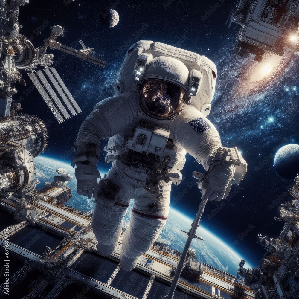 ภาพประกอบสต็อก Astronaut Selfie in Space Universe Spacewalk Cosmic ...