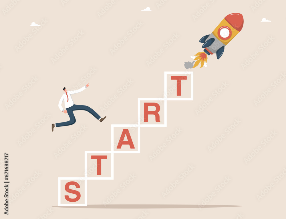 Vetor de Launching startup or new business project, introducing ...