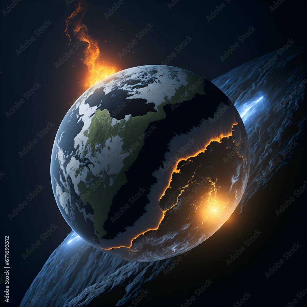 AI generated planet with a bright burning area and sparks radiating ...