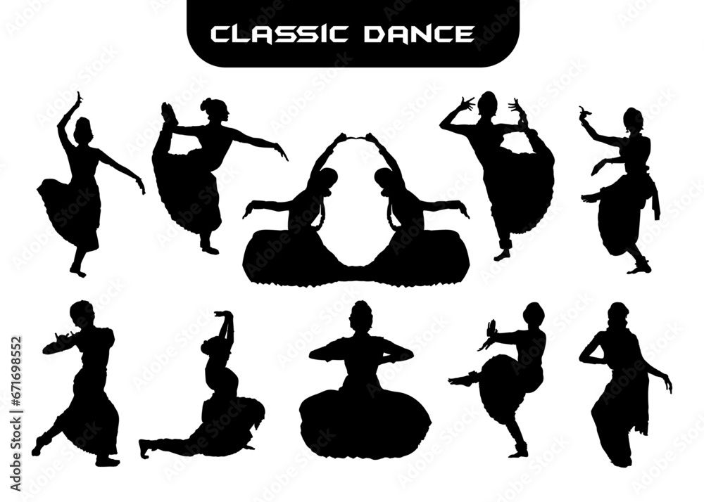 Hand Drawn Vector Traditional Asian Classic Dance Bharatayam of India ...