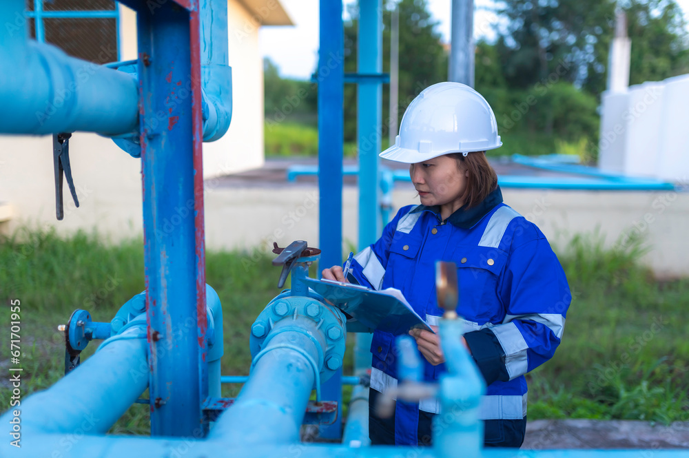 Environmental engineers work at wastewater treatment plants,Water ...