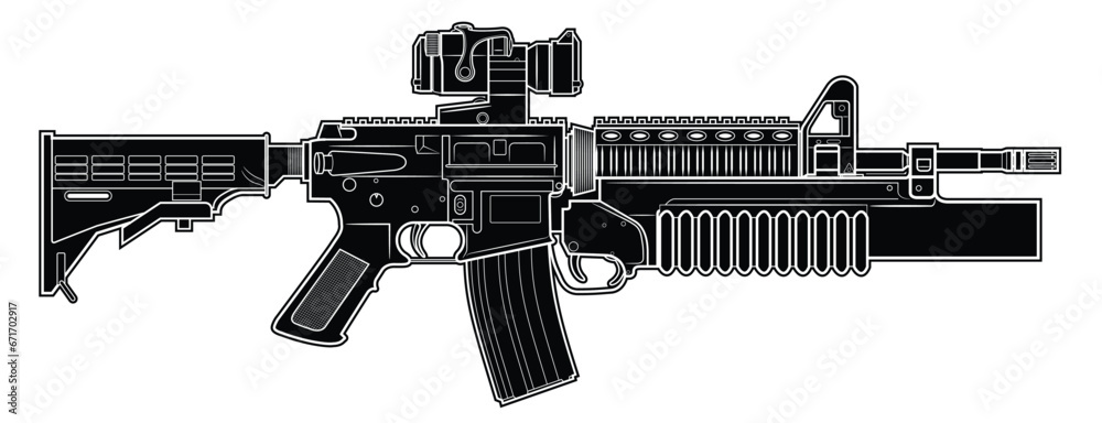 Vector drawing of an popular assault rifle with adjustable stock ...