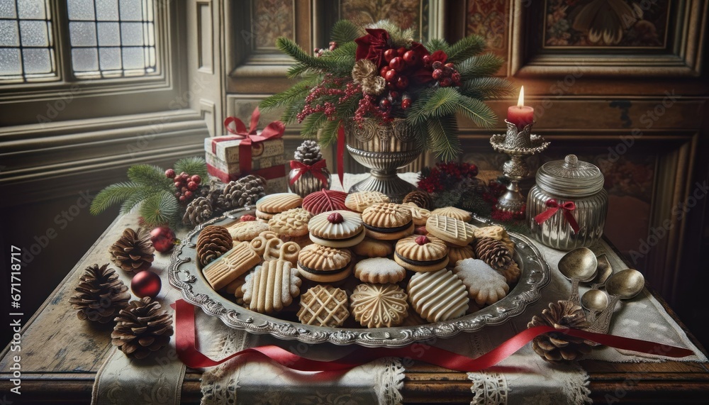 Muted color photograph of British gingerbread cookies, gently placed on ...